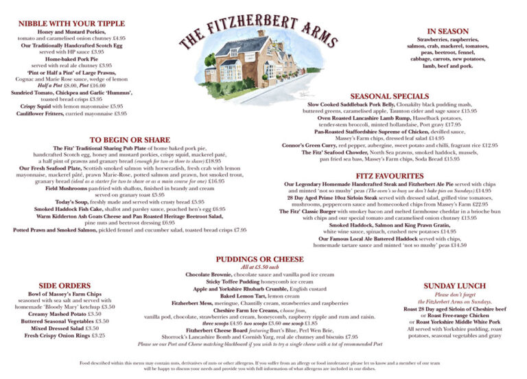 Main Menu | The Fitzherbert Arms