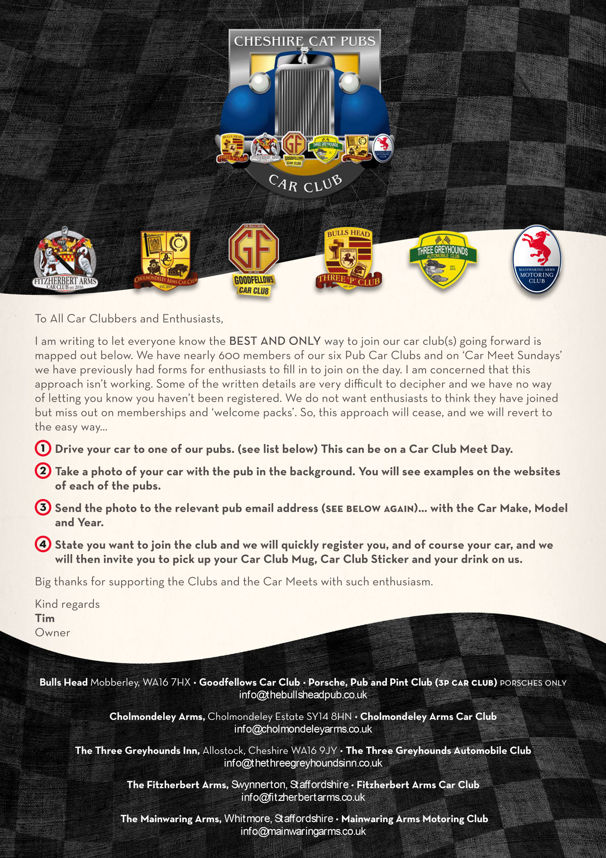 Forthcoming Car Club Events | The Fitzherbert Arms