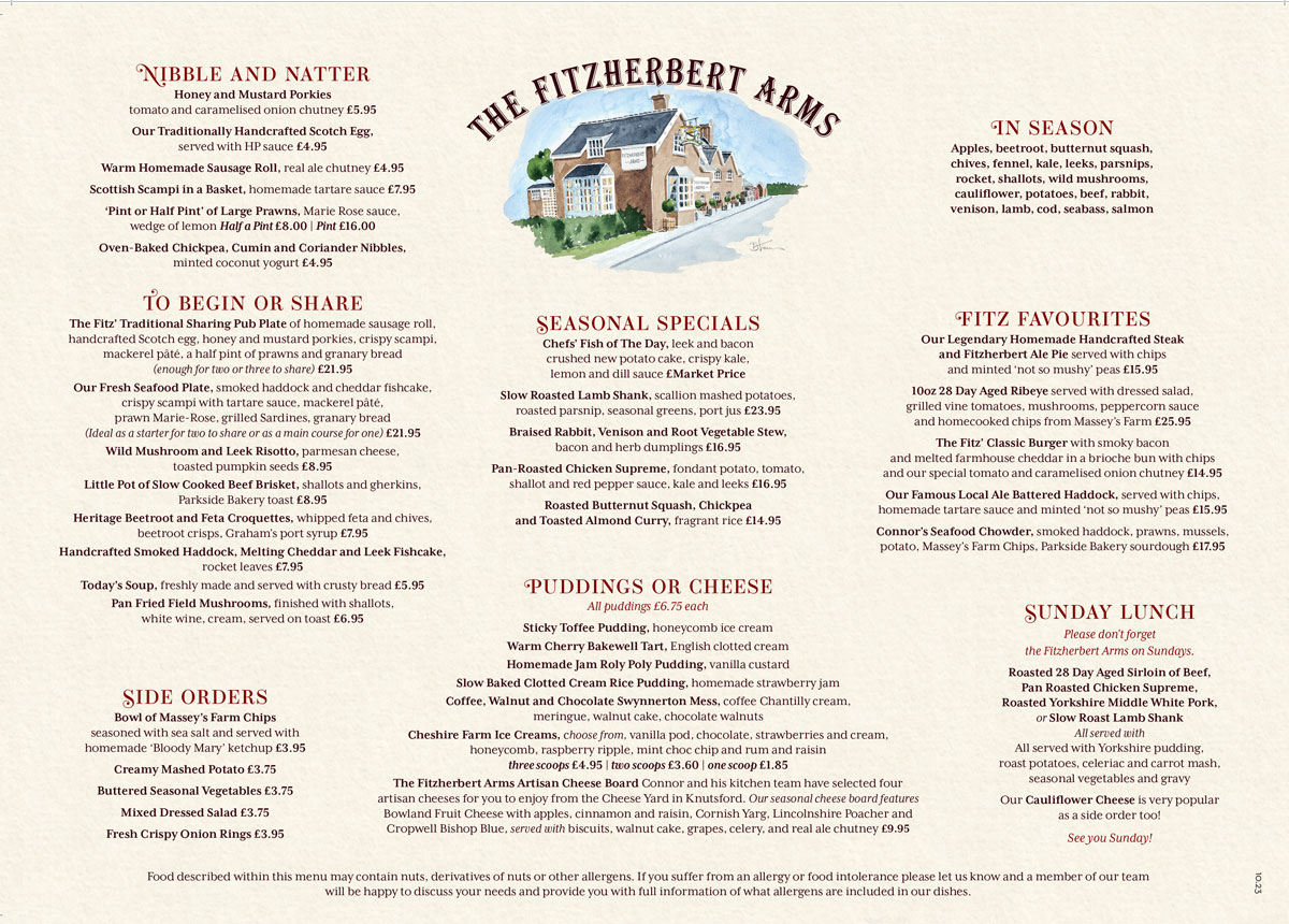 Main Menu | The Fitzherbert Arms