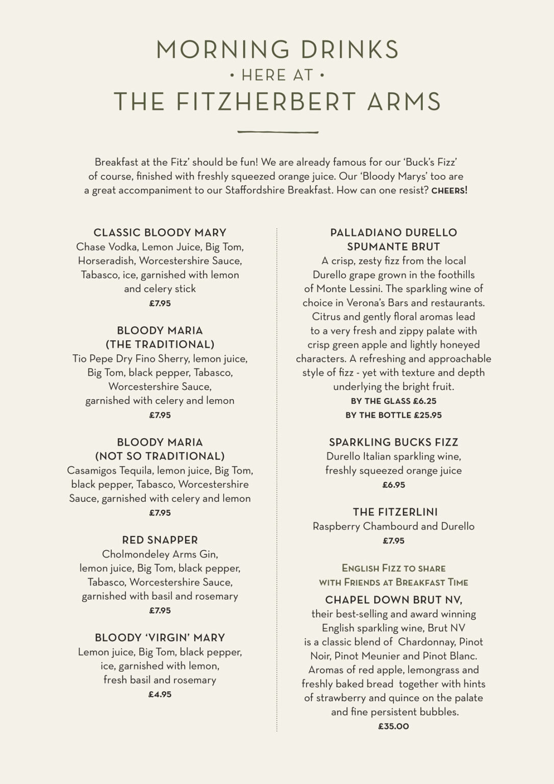Breakfast Menu | The Fitzherbert Arms