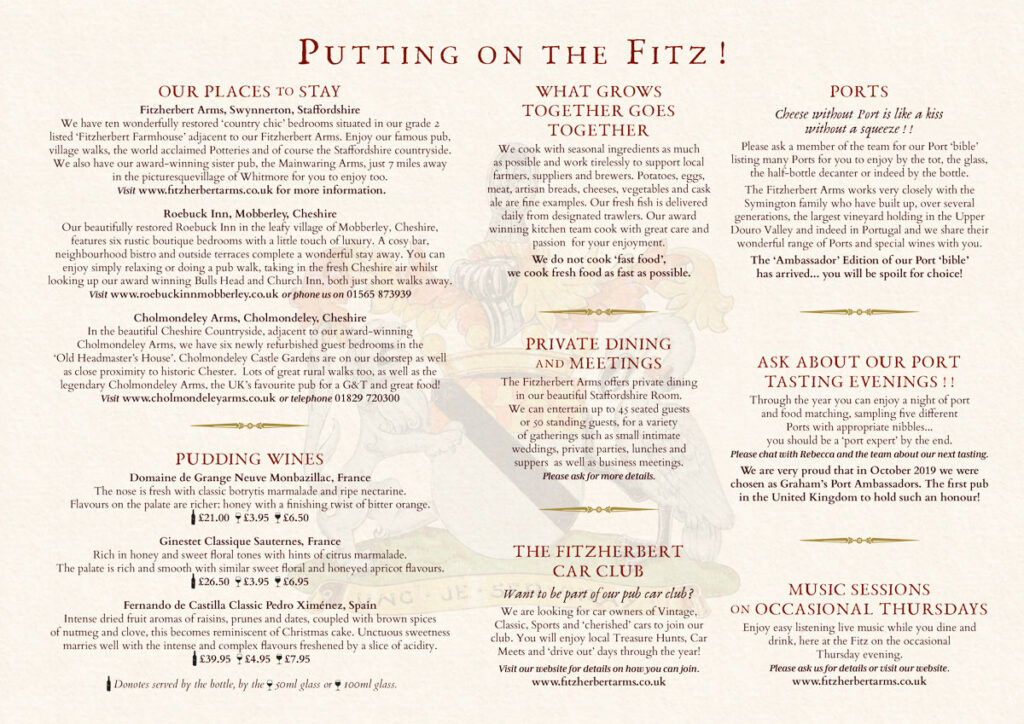 Main Menu | The Fitzherbert Arms