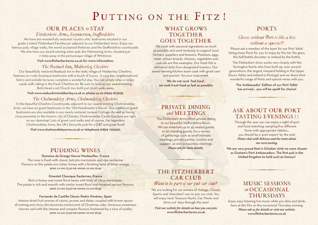 Main Menu | The Fitzherbert Arms